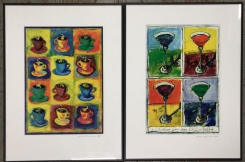 Michael Babyak, Pencil Signed, Rare Pop Art Martini Glass & Coffee Cups ...